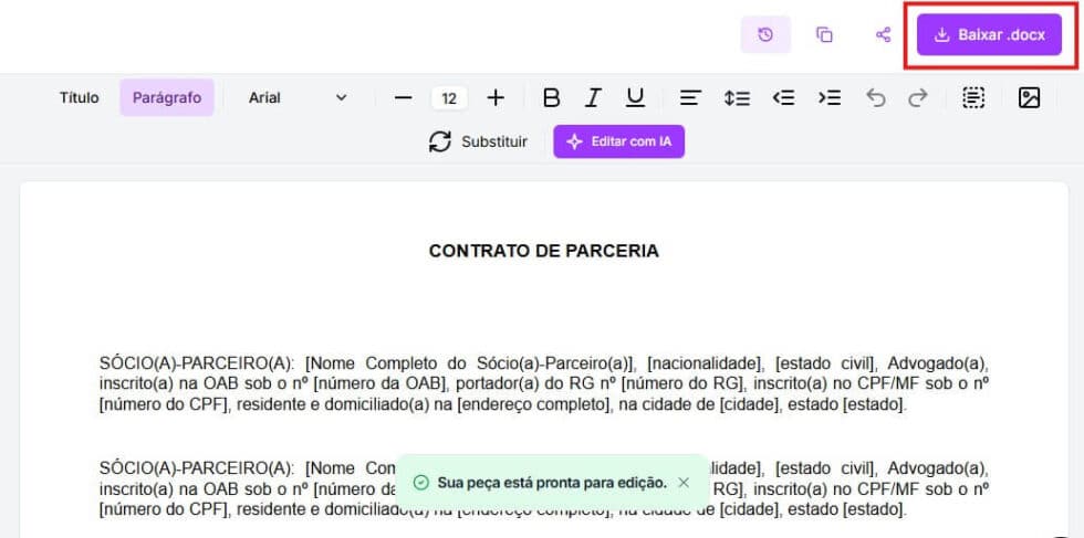 Modelo de Contrato de Parceria - Juridico AI